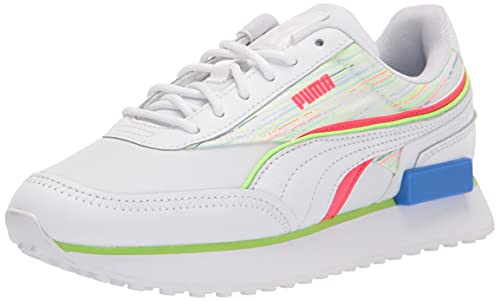 PUMA womens Future Rider Sneaker, Puma White-sunblaze-green Glare, 10 US