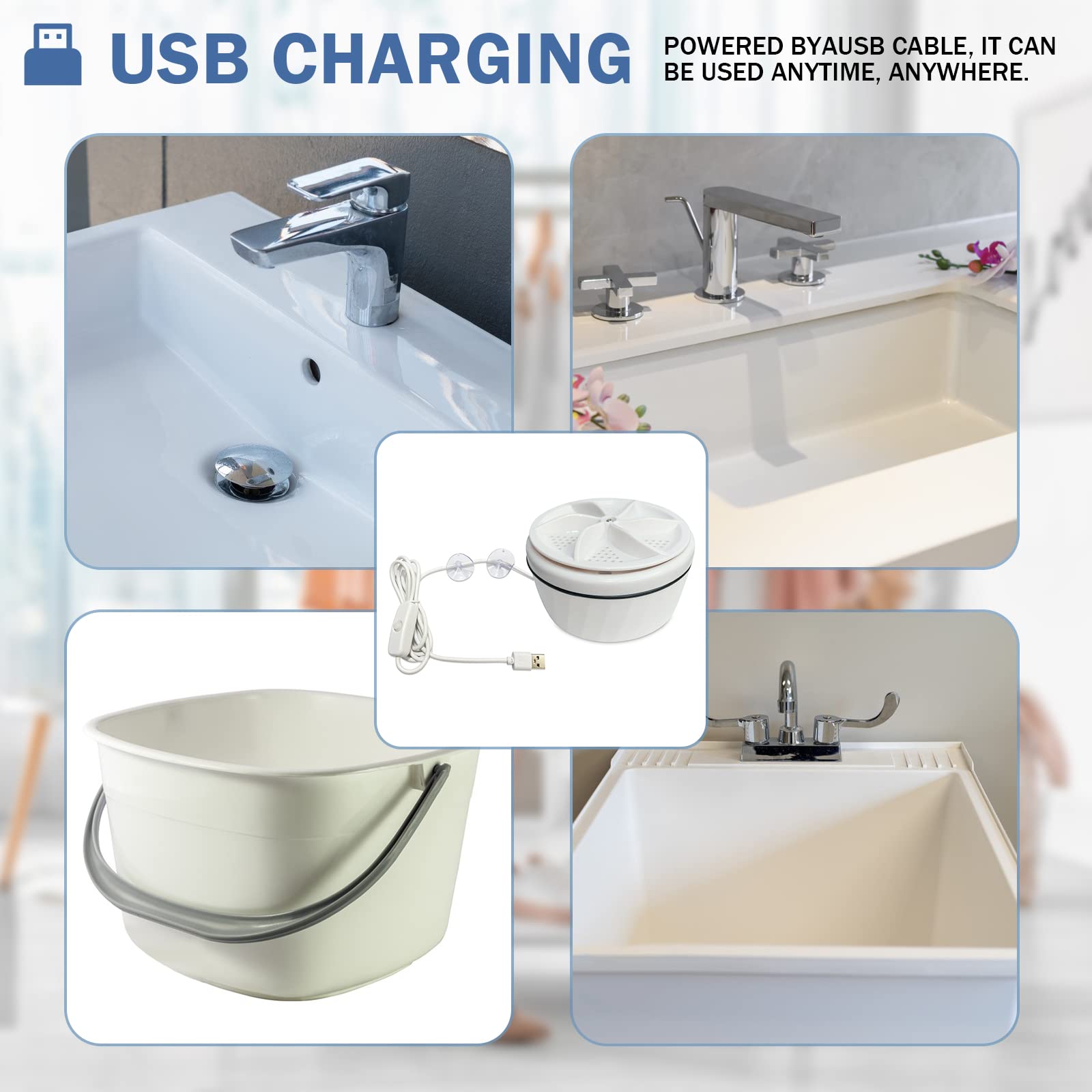 Portable Washing Machine, Mini Washing Machine, Portable Washing Machine for Sink, Turbine Washing Machine with USB, Suitable for Home, Business, Travel, College Room, RVApartment - White