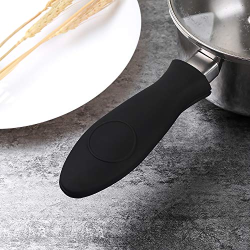 SKEMIX 4 Packs Silicone Hot Handle Holder Kitchen Heat Resistant Fry Pan Milk Pot Sleeve Grip Handle Cover Potholder for Cast Iron Skillets Griddles Metal & Aluminum Cookware β Black & Red