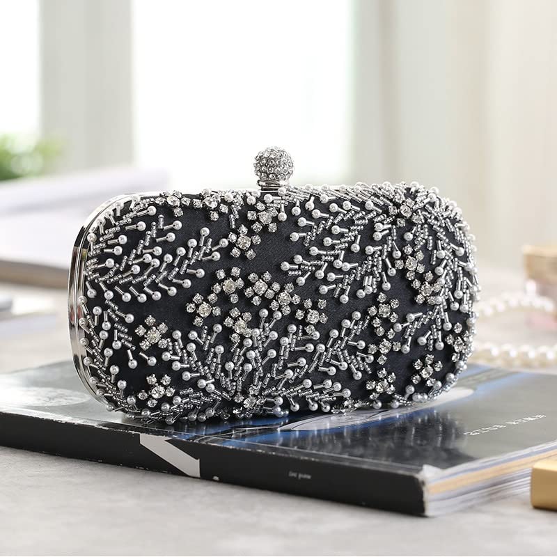 WSSBK Women's Clutch Bag Crystal Pearl Clutch Purse Handbag Embroidery Evening Bag Wedding Bag for Bridal Shoulder Bag