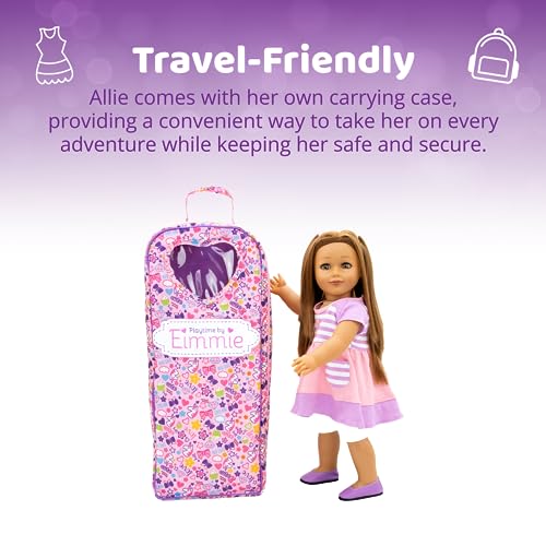 Playtime by Eimmie 18 Inch Allie Doll with Carrying Case, Doll Accessories, Doll Pajamas, Doll Slippers, Doll Clothes, 18-Inch Doll