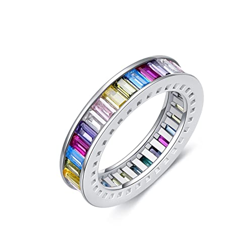 SLIACETE Chakra Ring 925 Sterling Silver 7 Chakras Ring Rainbow Colorful Healing Jewelry Gifts for Women Size 6