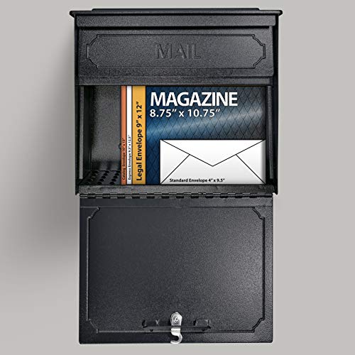 Mail Boss 7172 Townhouse Locking Security Wall Mount Mailbox, Black, Pack of 1