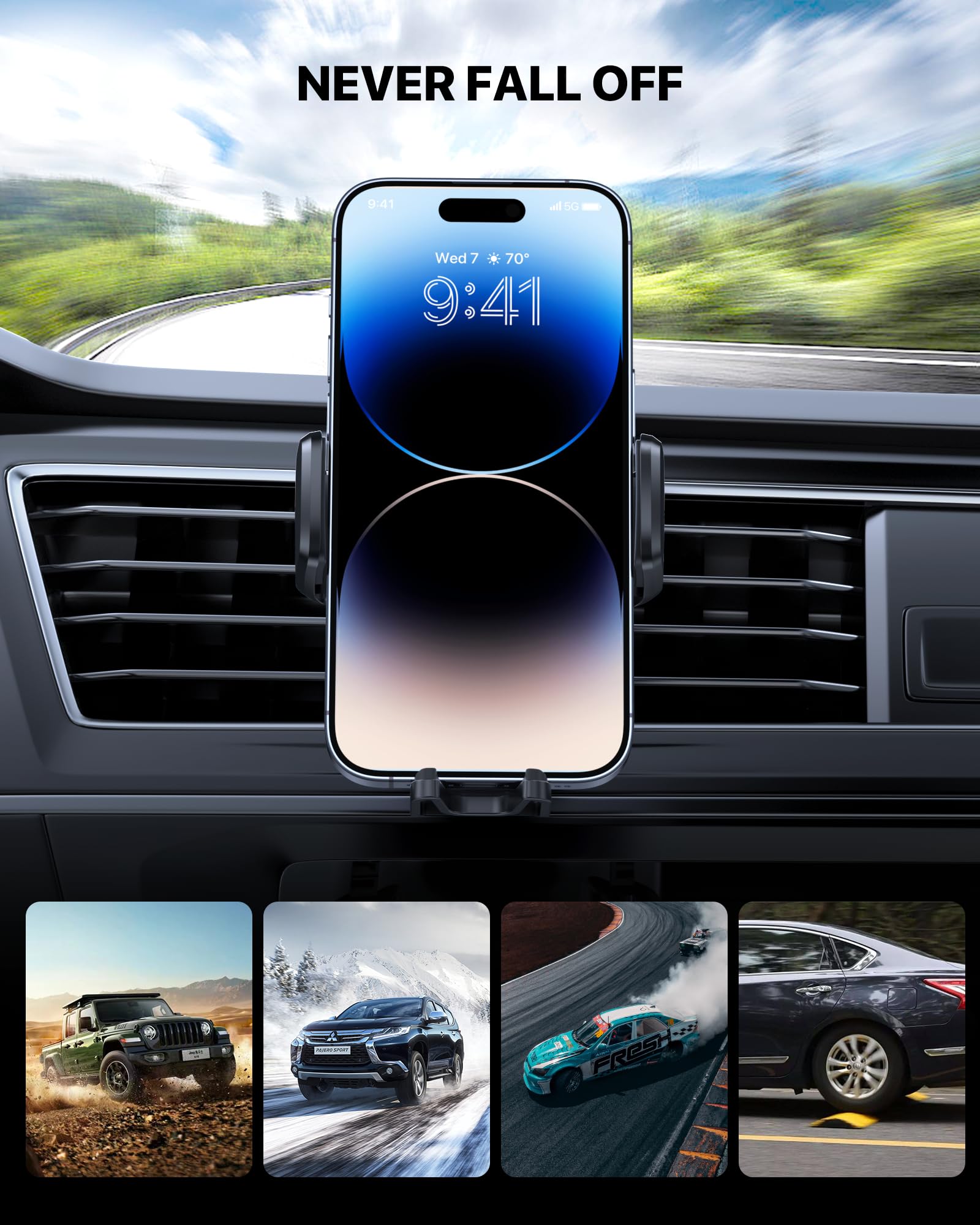 Puretor 2in1 Wireless Car Charger, 15W Qi-Enabled Fast Charging Car Phone Holder, Wireless Charger for iPhone 14 13 12 Pro Max, Samsung Glaxy S21, S20, S10+, S9+, etc