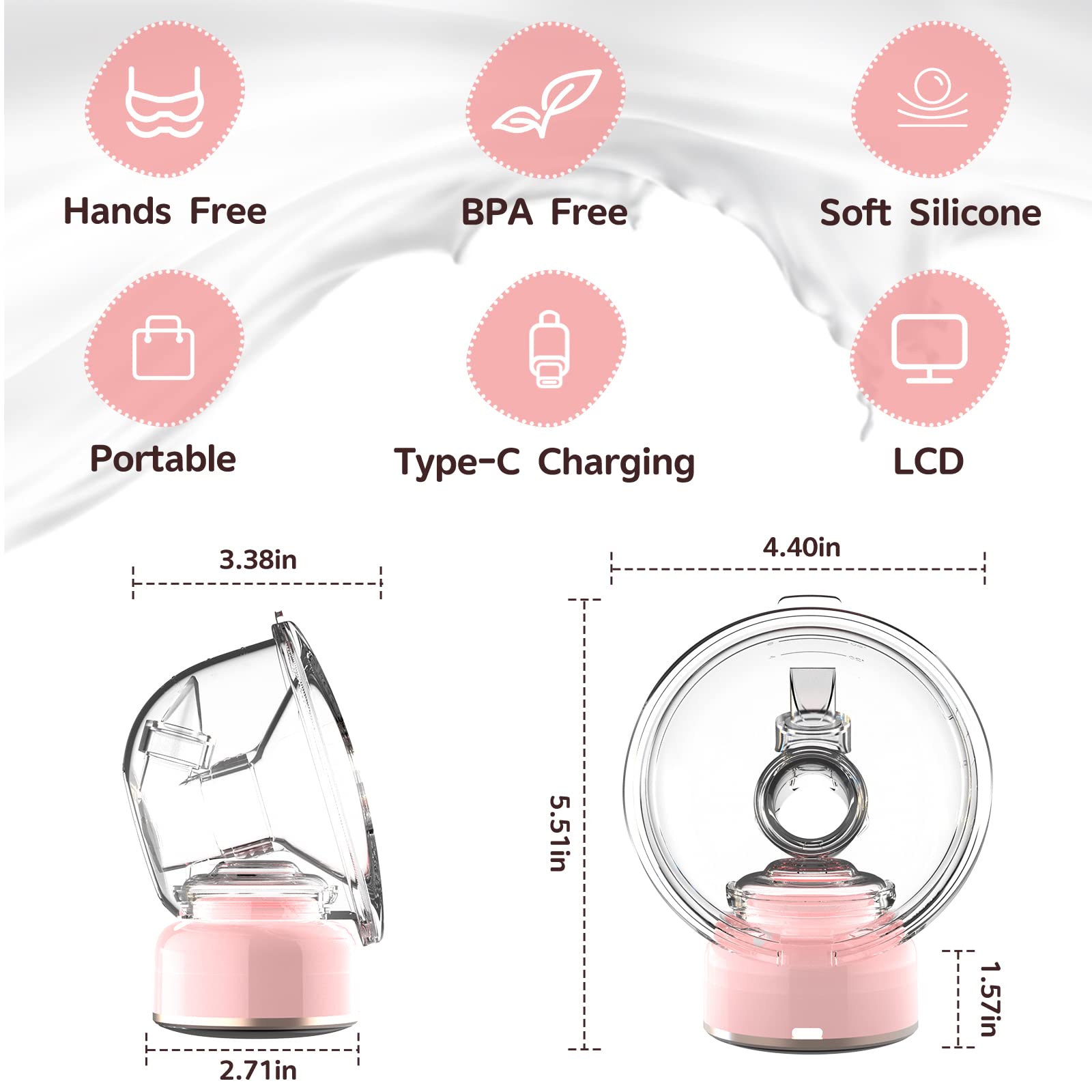 Wearable Breast Pump, AUKZON Electric - Hands Free Breast Pump, with 3 Modes & 9 Levels, Low Noise & LCD Screen, Portable, Rechargeable, 24mm Flange