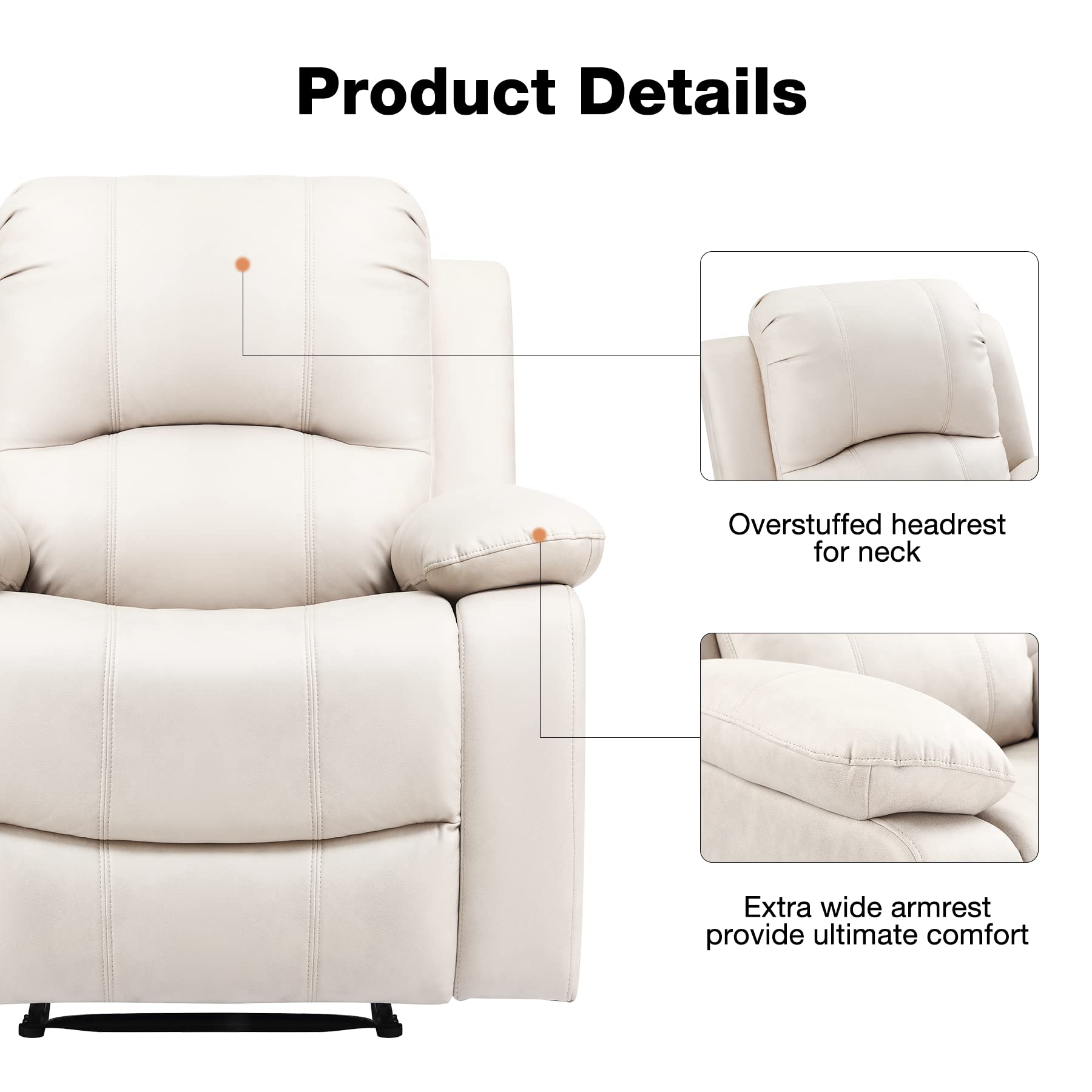 RYNSTO Recliner Chair Technological Fabric Living Room Chair with Footrest Single Sofa for Elderly