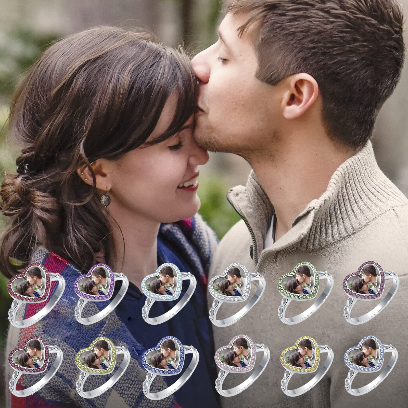 SLIACETE Custom Photo Ring 925 Sterling Silver Personalized Picture Ring Birthstone Ring Promise Rings Anniversary Jewelry Gift For Her Bride Women