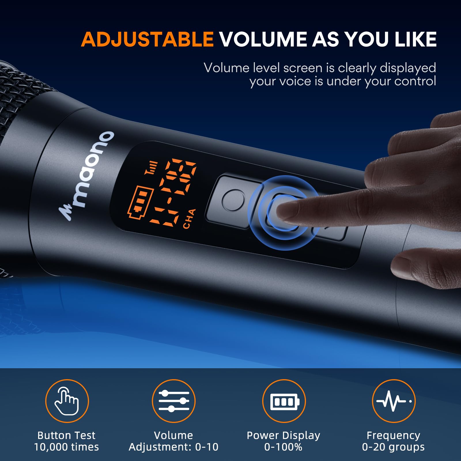 MAONO Wireless Microphone, UHF Handheld Cordless Dynamic Mic, 20 UHF Frequencies Karaoke Mic, Cordless Microphone for Singing, Karaoke, DJ, Singing, Church, Speech, Wedding,262 ft Range (WM760 A1)