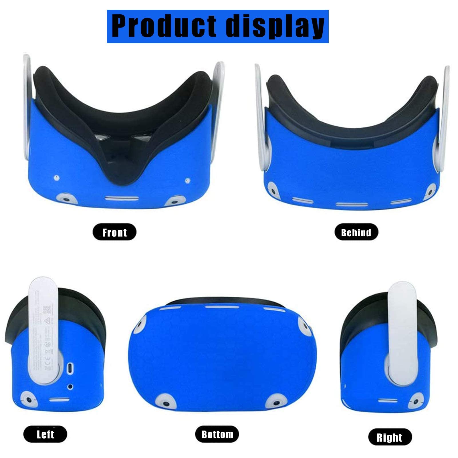 TATACO Oculus Quest 2 VR Shell Silicone Face Protector Cover - Sweat-Proof, Non-Slip, Washable, Anti Scratch Anti Dust(3pc+1pc-Blue)