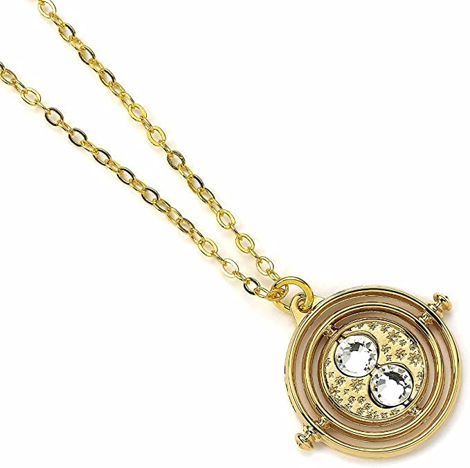 Time Turner Necklace - Time Travel Magical Hourglass Rotating - Gold Plated