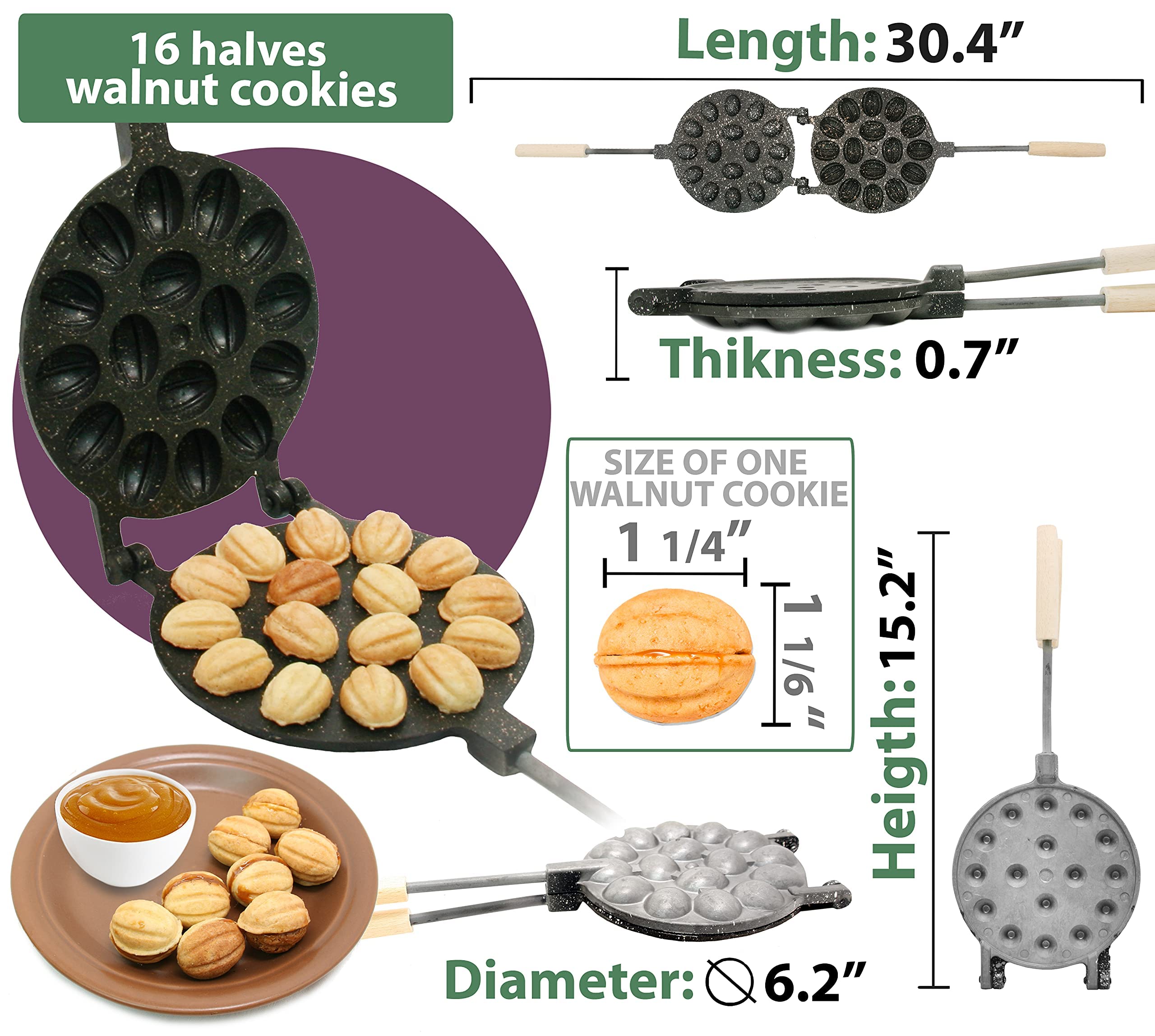 Walnut Cookie Mold Maker 16 Non-Stick Granite - Oreshki Mold Maker - Walnut Cookie Maker Oreshek - Oreshnitsa Maker - Nutty Maker - Oрешница Russian - Nut Cookies Maker - Oreshki Maker Molds