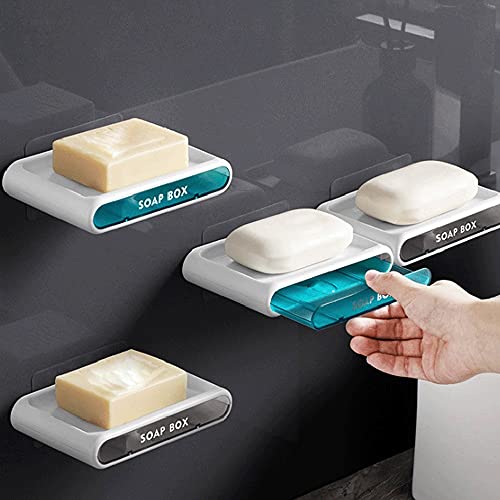 PLMM soap Box， Wall Mounted Soap Dish Bathroom Soap Case Storage Rack Soap Tray Holder Bathroom Accessories Sets (Color : Blue)