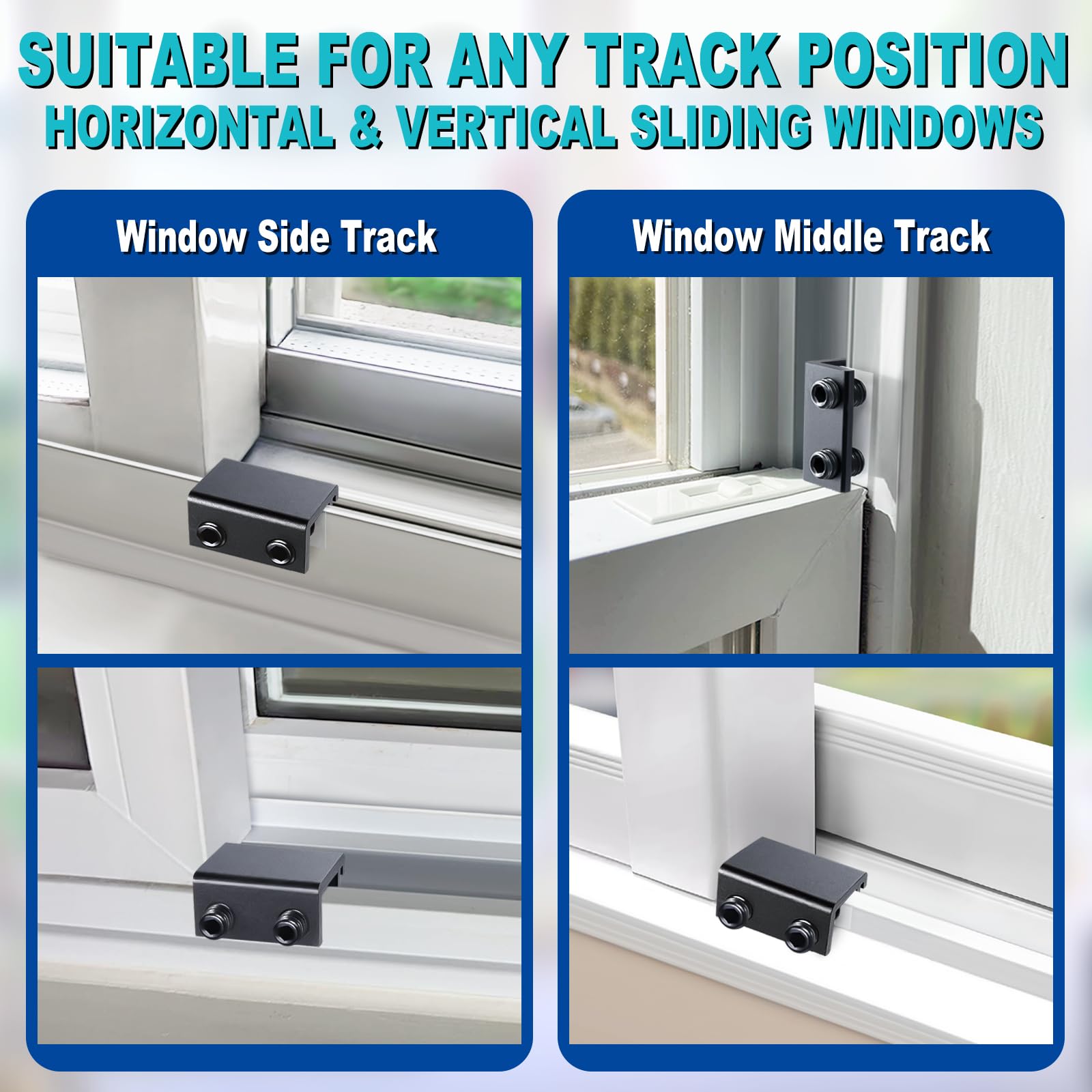 Sliding Window Locks, Security Window Locks with Keys, Adjustable Aluminum Sliding Window Stops, Easy Installation Without Drilling, for Vertical and Horizontal Sliding Windows (Black)