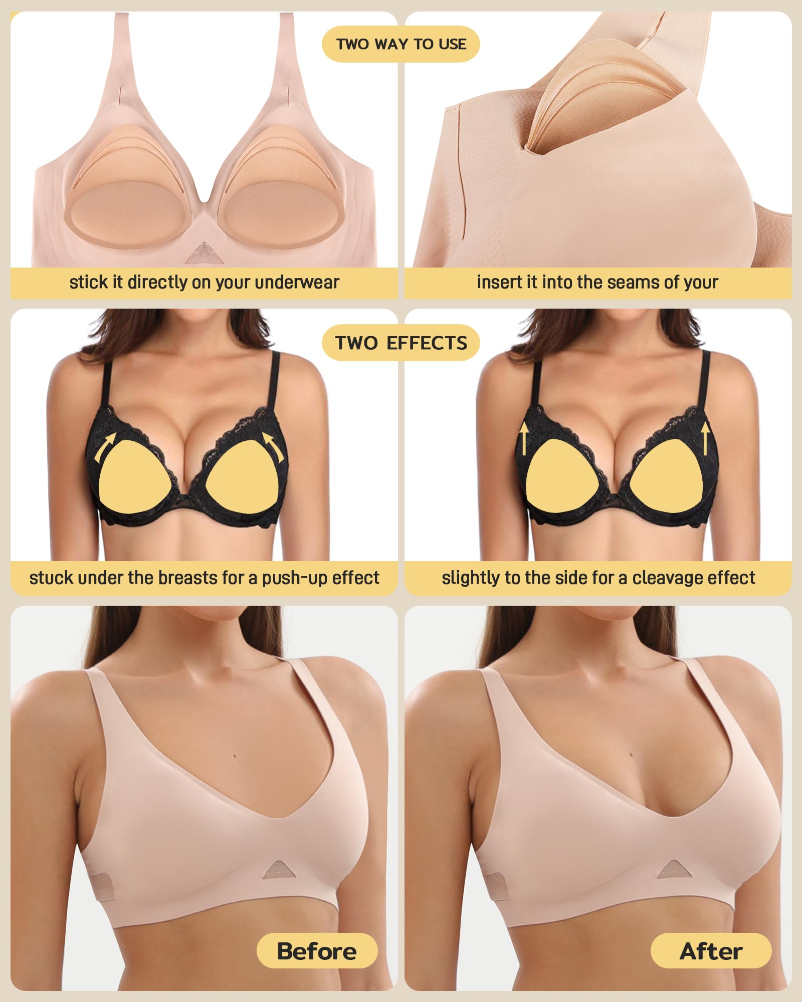 Niidor Self-Adhesive Bra Pads Insert Removable Triangle Push Up Sticky Bra Cups Inserts Breast Lifter for Bikini Swimsuit