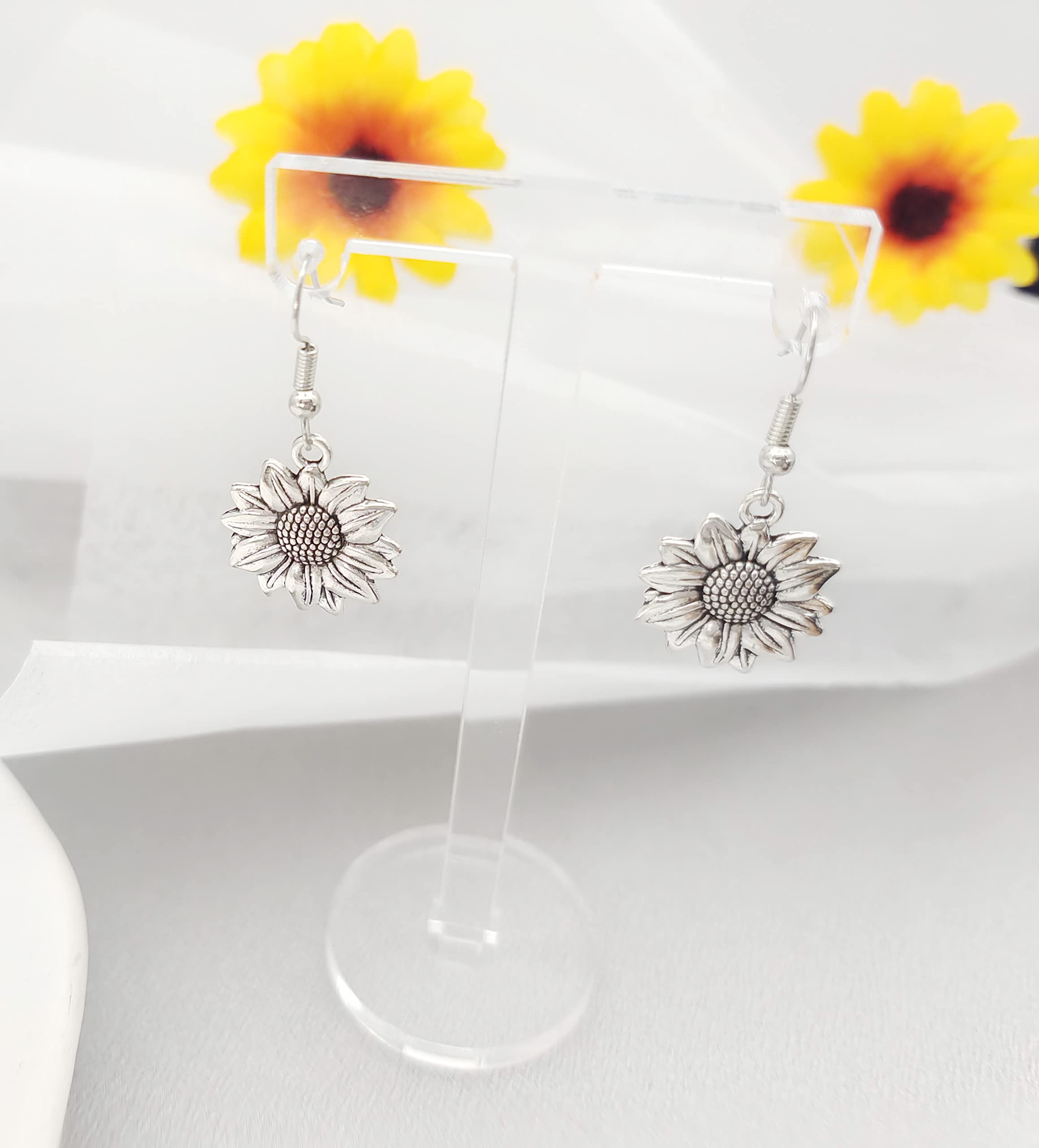 Picano Antique Gold Silver Sunflower Dangle Earrings for Women (Antique gold)