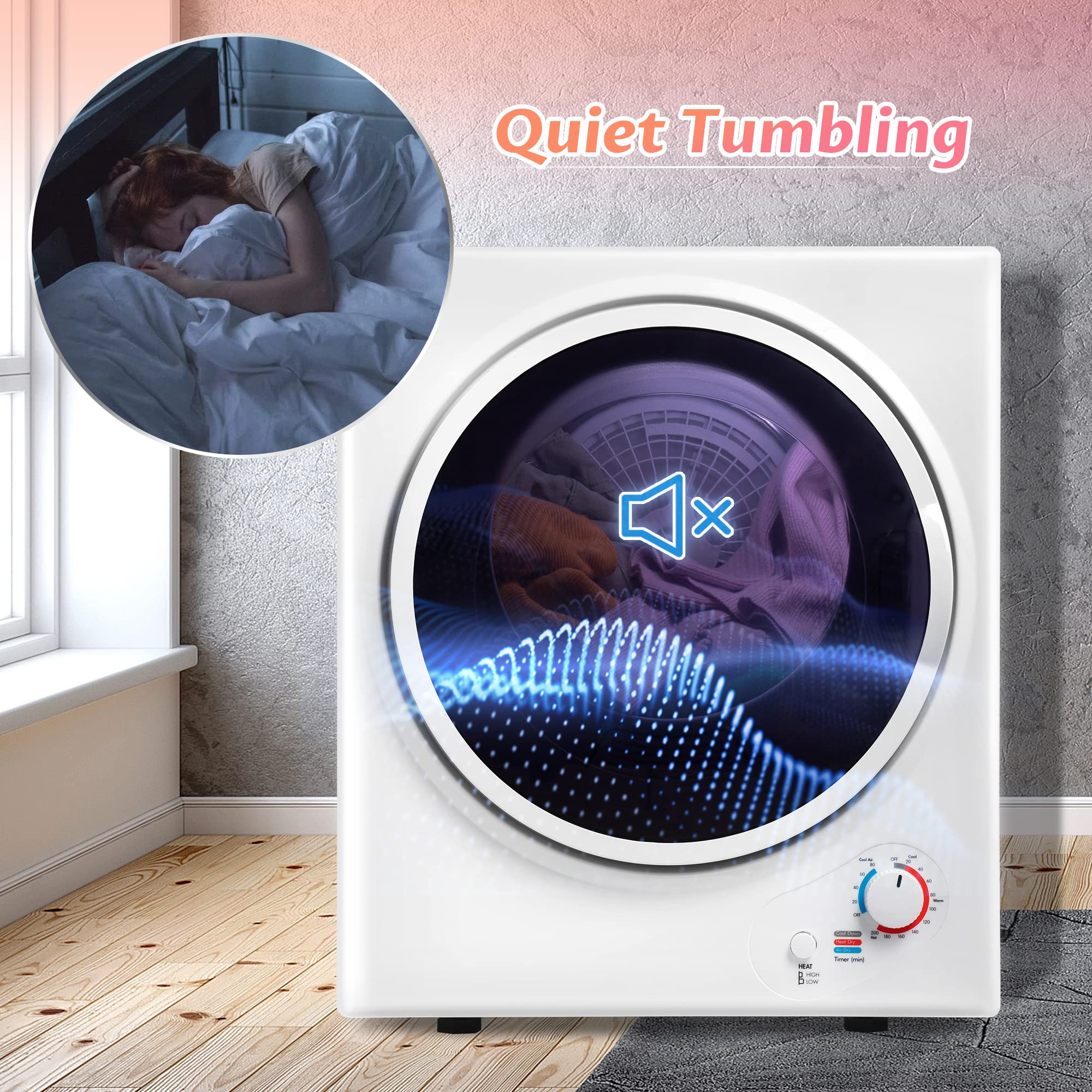 Portable Clothes Dryer, 120 V/850W Electric RV Dryer Smart Moisture Sensor, LCD Control Panel Heating Tumble Clothes Dryer Machine with Stainless Steel Drum for Apartment, Dorm and Home (Square-White)