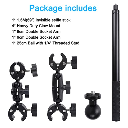 PellKing Motorcycle Bike Handlebar Clamp Mount and 61" Invisible Selfie Stick for Insta360 X4 X3 X2 X ONE RS R GO 3 Camera