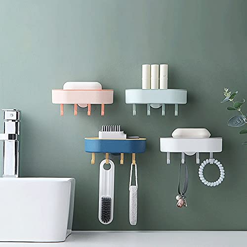 PLMM soap Box, Wall Mounted Soap Holder Box Door Soap Dish for Bathroom Products Tray Portable with Suction Cup Solid Drain Water Plates (Color : Pink)