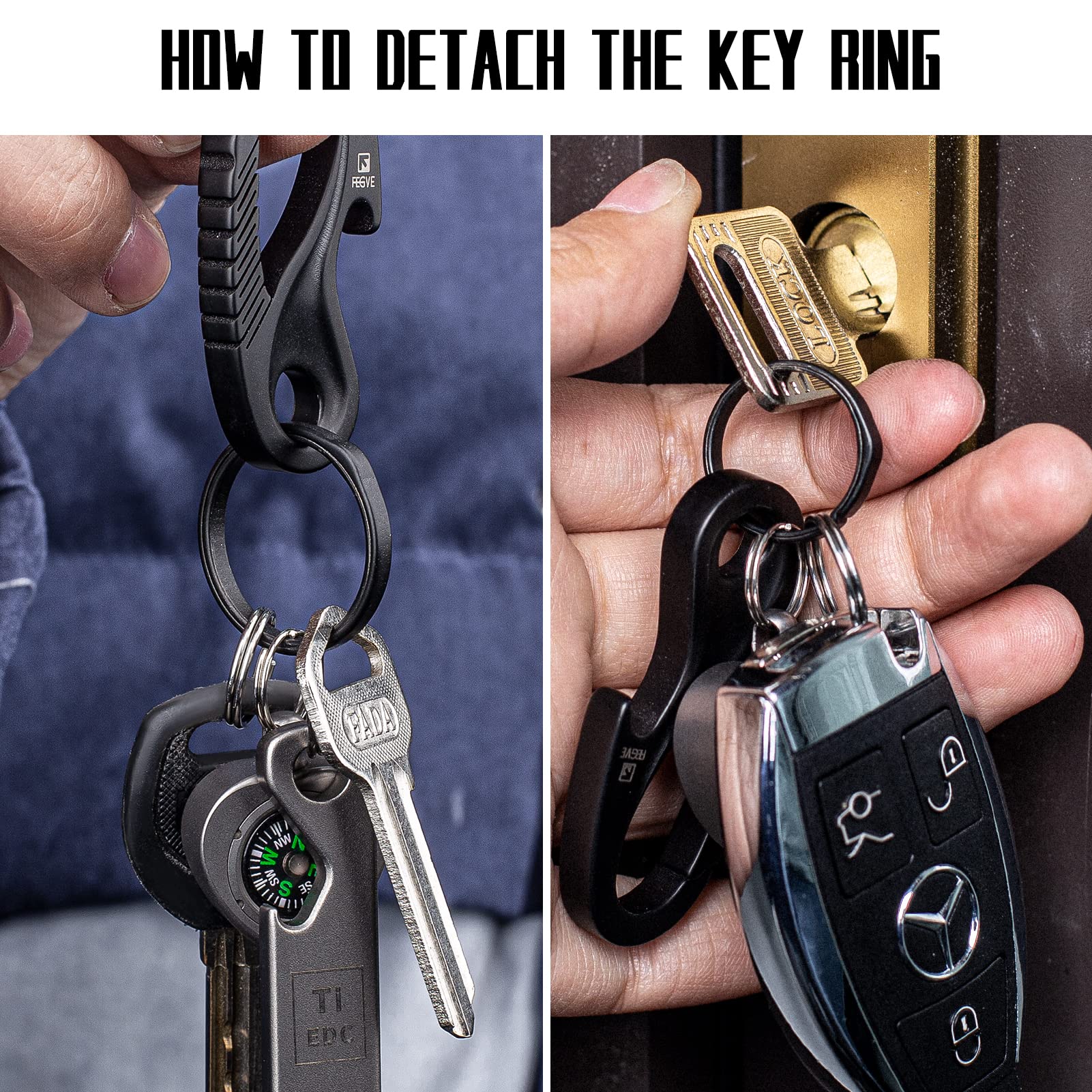 TISUR Mini Titanium Key Rings,Small Carabiner Keychain Clip Quick Release Key Chain Connector Keychain Accessories for Car