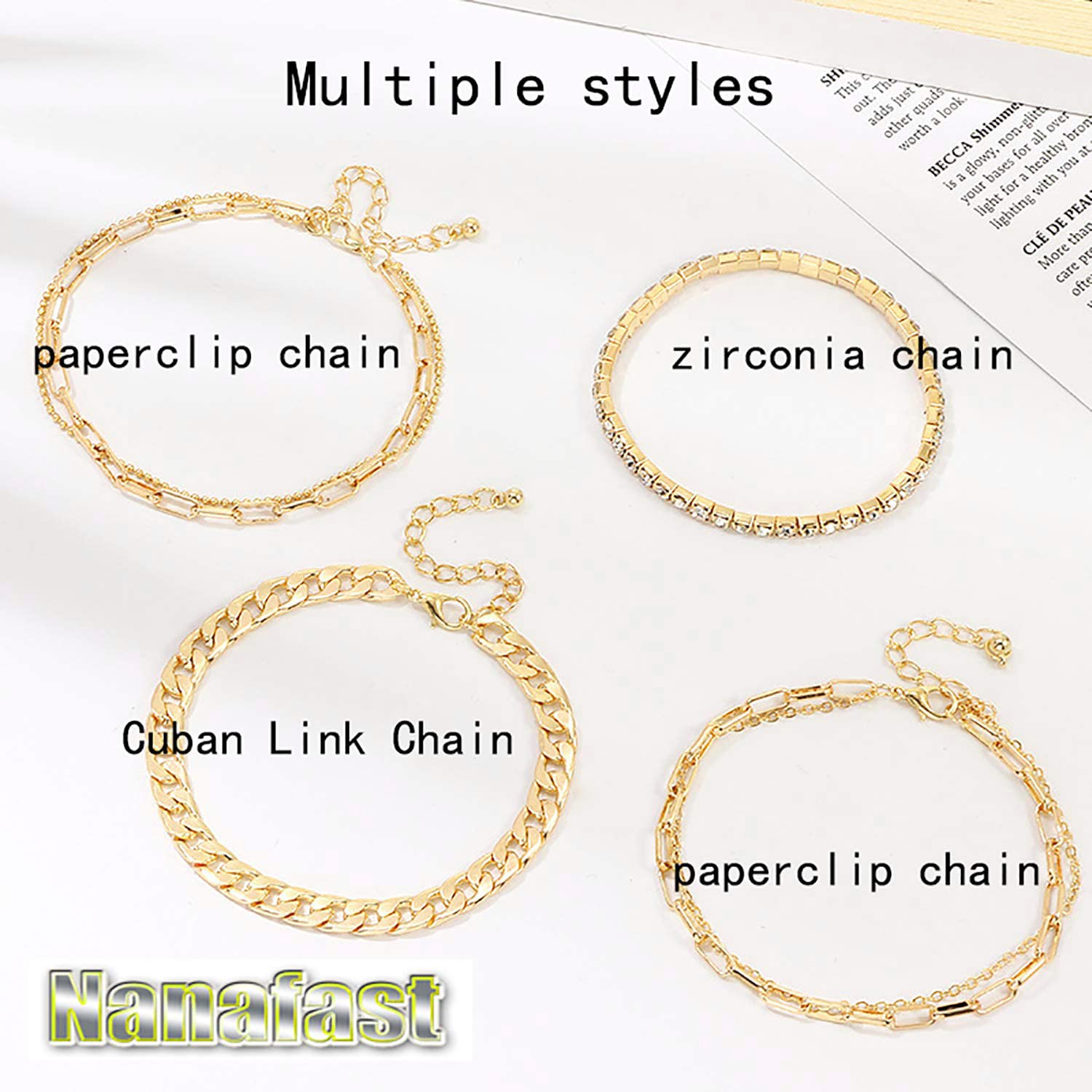 Nanafast 4-6PCS Ankle Bracelets Set for Women Gold Boho Beach Anklet Chain Adjustable Foot Jewelry Extremely Simple Style-4PCS