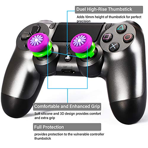 Playrealm FPS Thumbstick Extender & 3D Texture Rubber Silicone Grip Cover 2 Sets for PS5 Dualsenese & PS4 Controller(Daisy Purple)