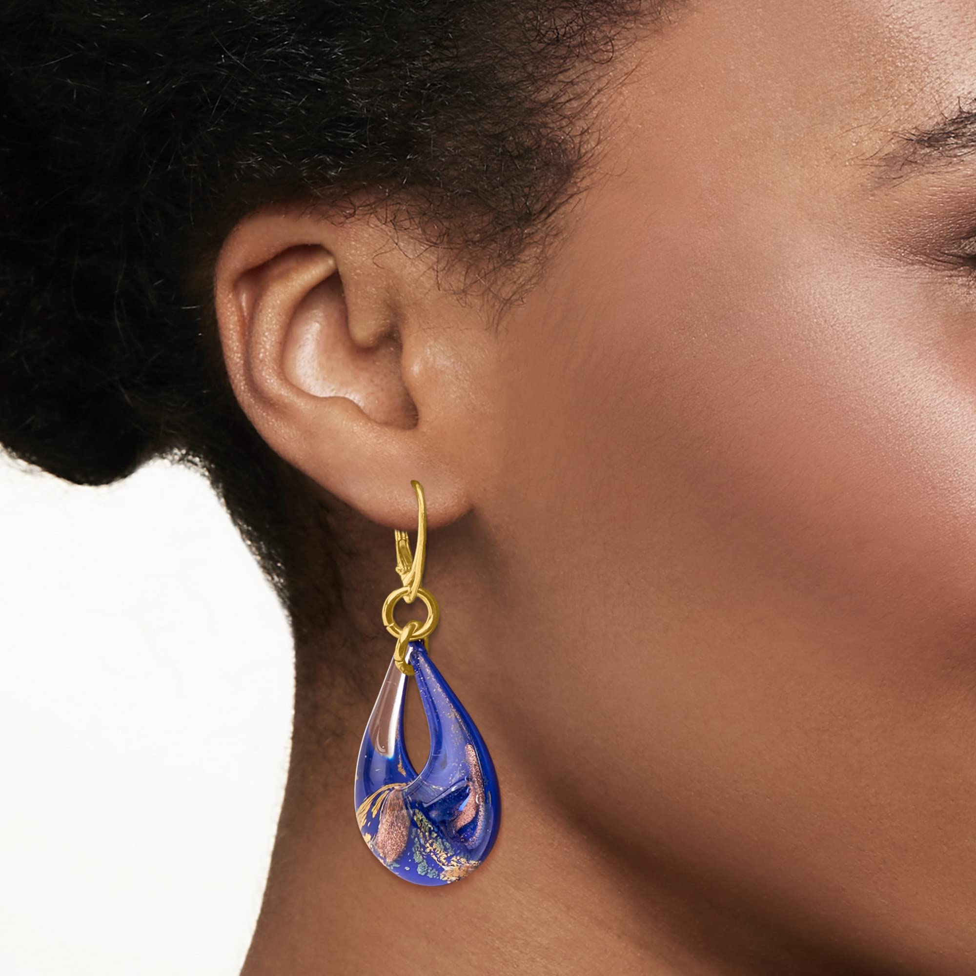 Ross-Simons Italian Multicolored Murano Glass Teardrop Earrings in 18kt Gold Over Sterling