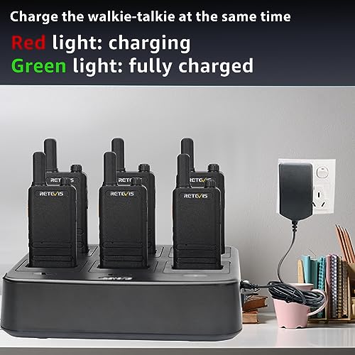 Retevis RT22P,New Version of RT22(2.0),Portable 2 Way Radio with Earpiece,1620mAh Battery,USB-C,Rechargeable Walkie Talkies(6 Pack) with 6 Way Multi Gang Charger,for Church Security School Warehouse