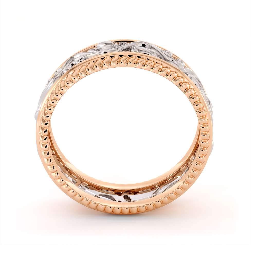 Sunargi Filigree Two Tone Wedding Ring for Unisex in 925 Sterling Silver White & Rose Gold Finish (Silver, 8.5)