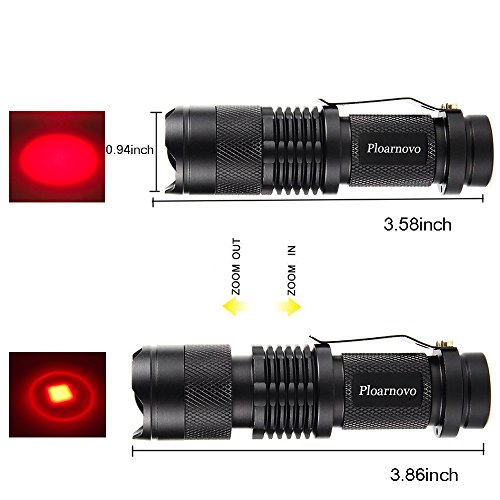 Ploarnovo Red Flashlight LED Single Mode Red Torch Zoomable Red Light Flashlight with Clip for Hunting Astronomy, Aviation, Night Observation,4-Pack