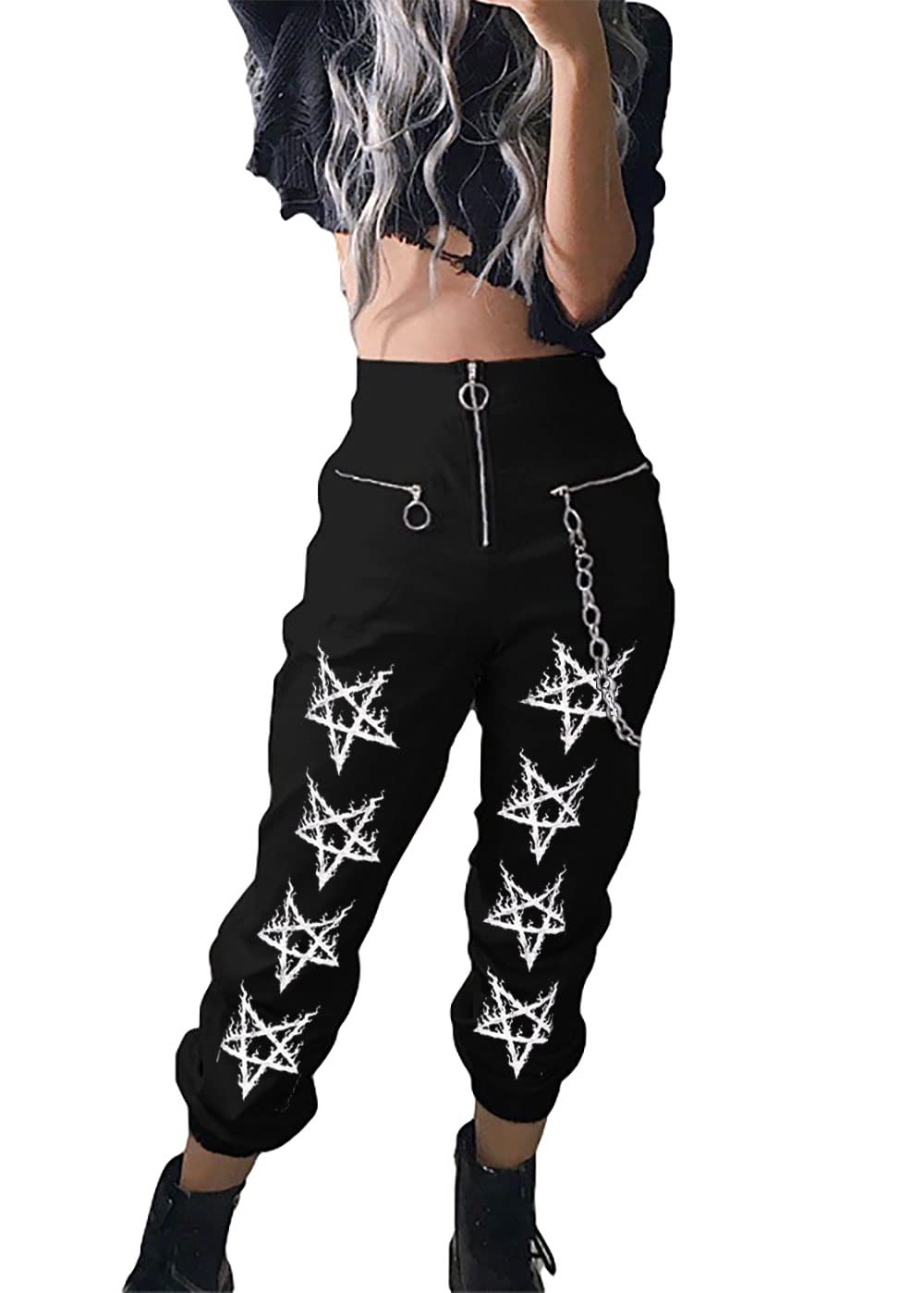 Steampunk Leggings for Women Harajuku Y2k E-Girl Emo Pants TIK Tok Party Trouser with Chain Pockets