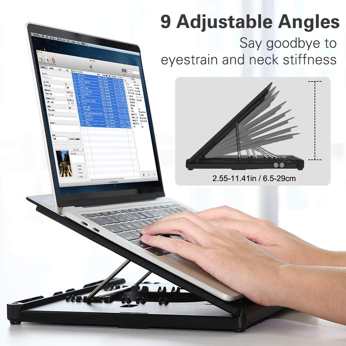 MoKo Laptop Stand, Multi-Angle Adjustable Laptop Holder for Desk Foldable Computer PC Riser Anti-Slip Mount for 2021 MacBook Pro 14", MacBook Pro Air, Surface Laptop, Notebook (10-15 Inch), Black