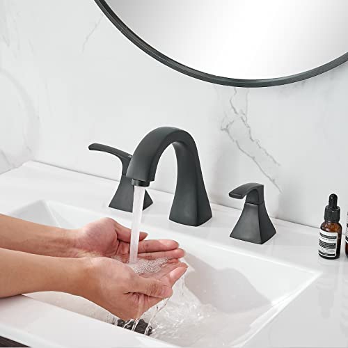 VAPSINT Two Handle Widespread Bathroom Faucet Black,3 Hole 8 inch Matte Black Bathroom Sink Faucet,Faucet for Bathroom Sink Lavatory Vanity with Supply Hoses