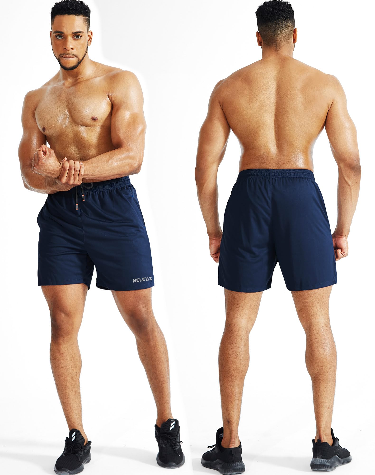 NELEUS Men's 7" Mesh Running Workout Shorts Gym Basketball,6058,3 Pack,Black,Grey,Navy Blue,M