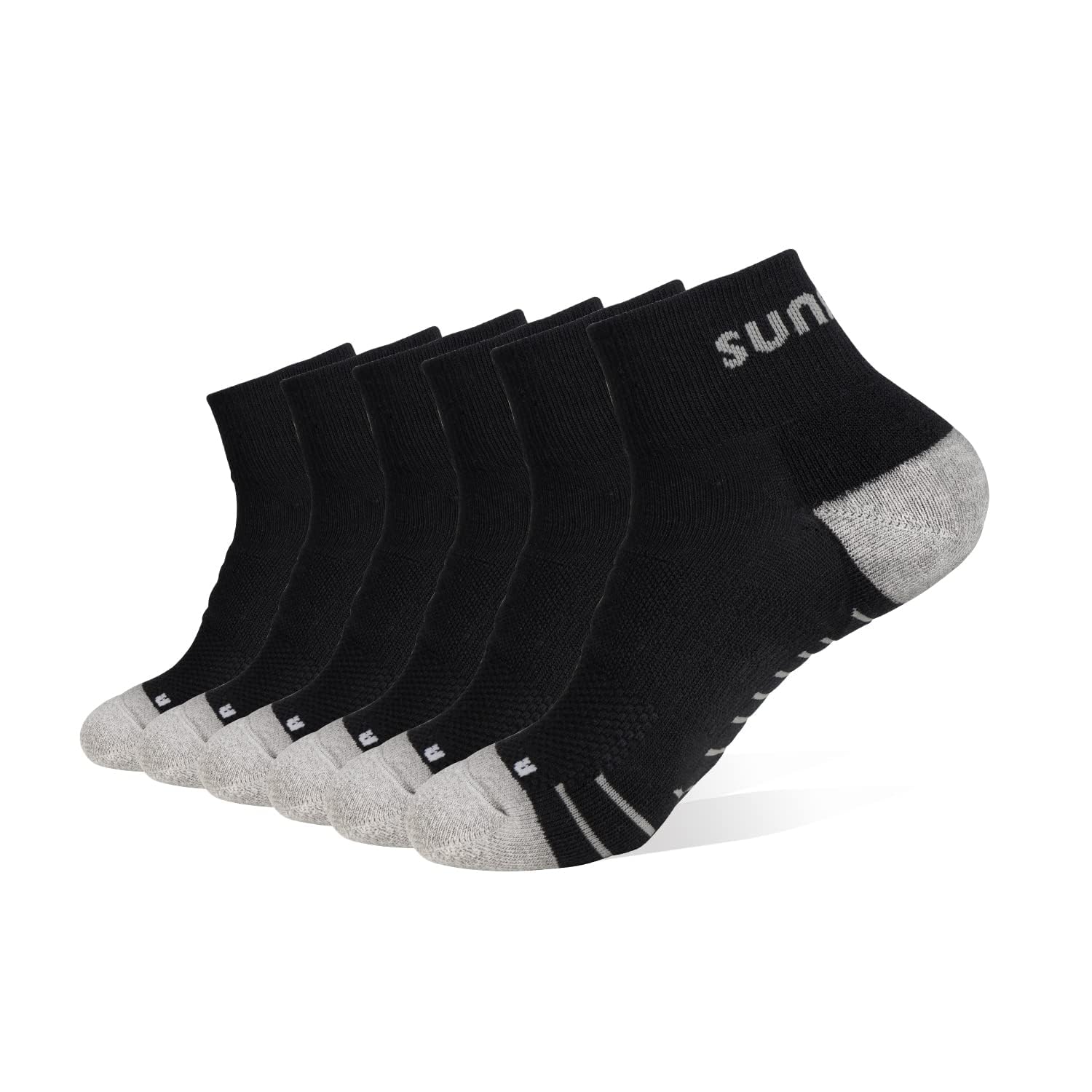 SUNFOOT Sport Athletic Running Socks Compression Cushioned Mesh Ventilating Breathable for Men and Women 3 Pack (Blackgrey)