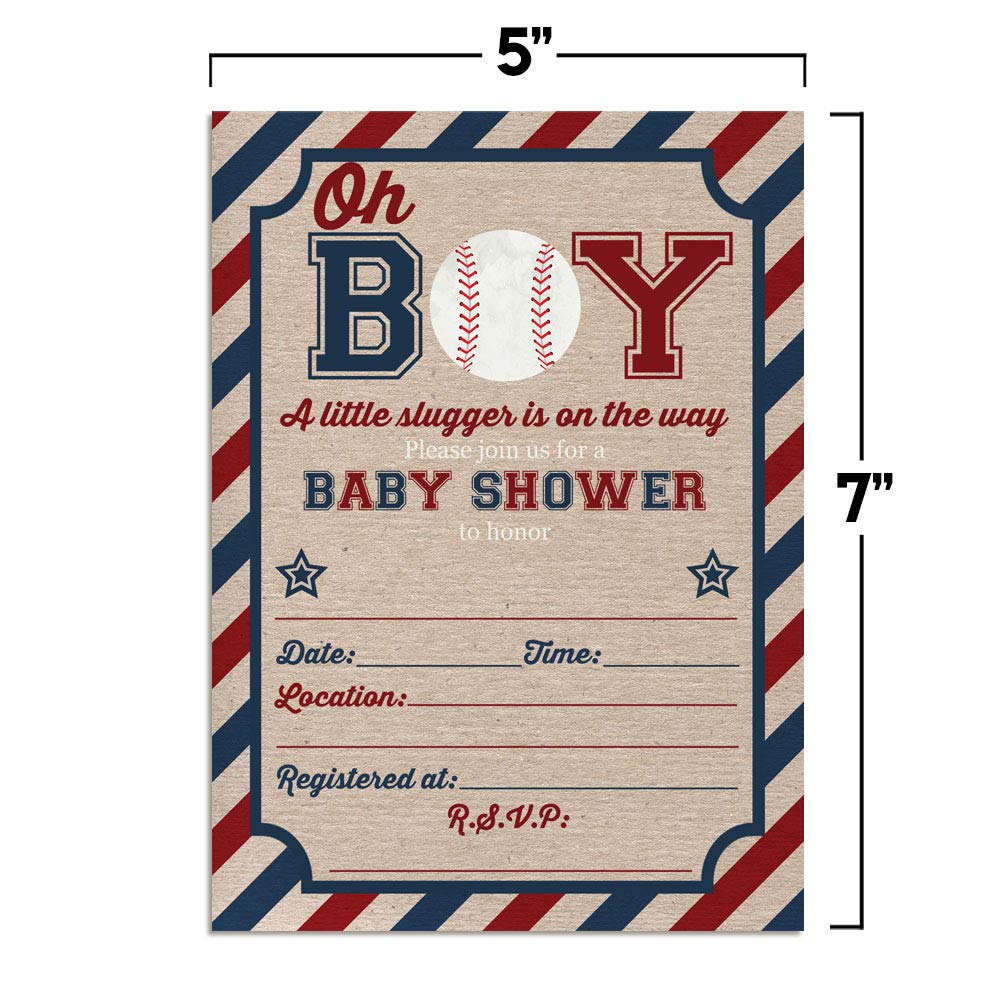 Our Little Slugger Baseball Themed Baby Sprinkle Baby Shower Invitations for Boys, 20 5"x7" Fill In Cards with Twenty White Envelopes by AmandaCreation