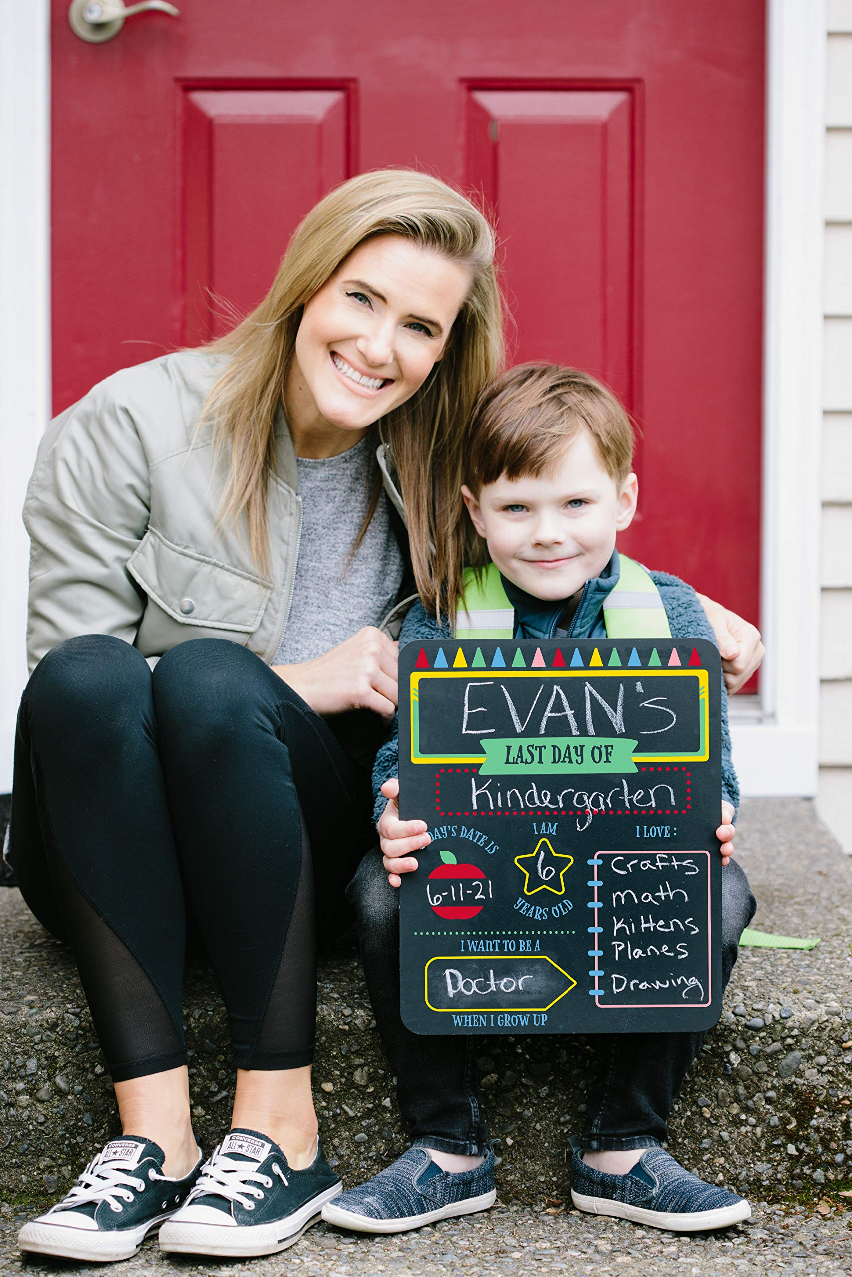 Pearhead First and Last Day of School Reversible Chalkboard, Milestone Board, Reusable Photo Sharing Prop with Chalk, Celebrate School Memories and Milestones