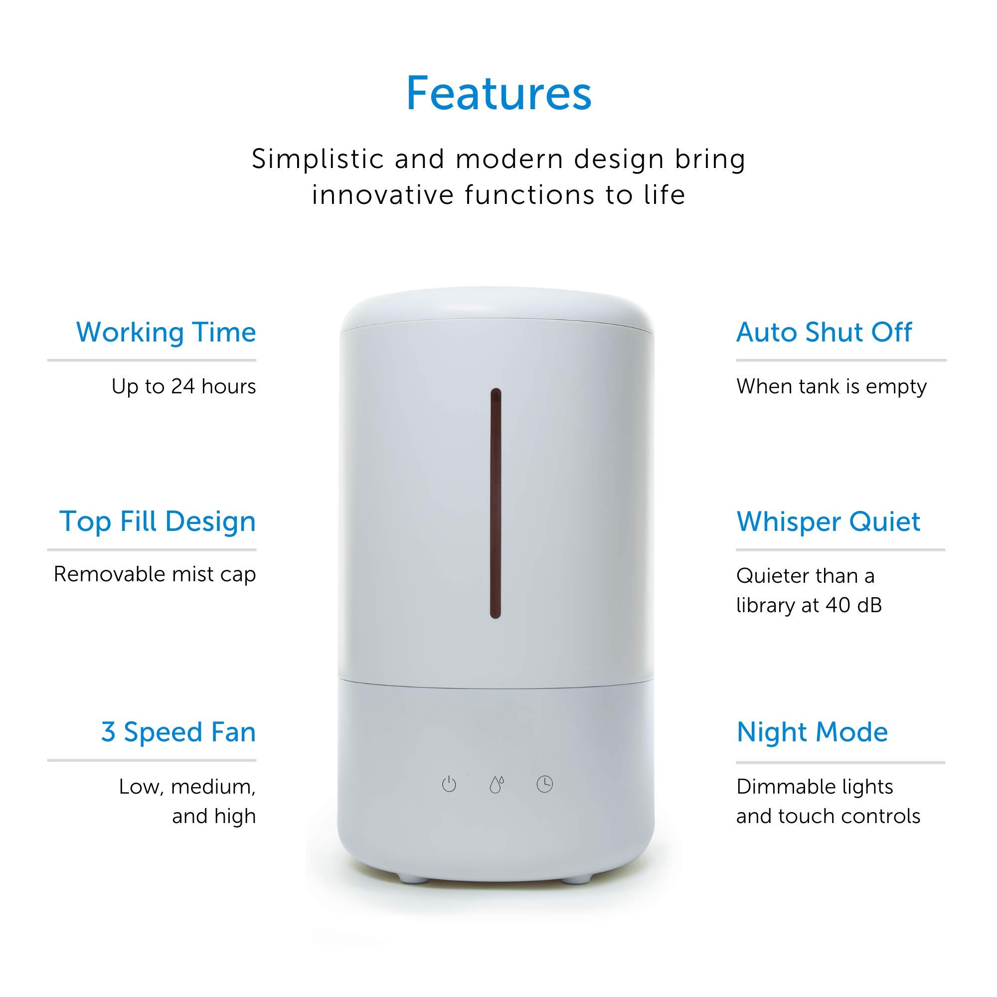 NOMA 3.5L Cool Mist Ultrasonic Humidifier with Adjustable Mist Level and Auto Shut Off | Top Fill Air Humidifier for Medium Rooms