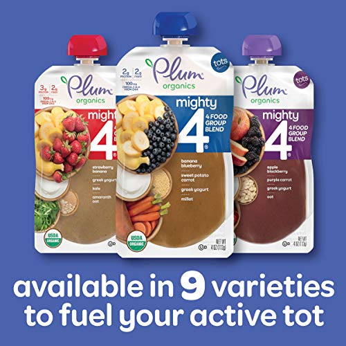 Plum Organics Mighty 4 Blends Strawberry Banana, Greek Yogurt, Kale, Oat & Amaranth, 4oz (Pack of 6)