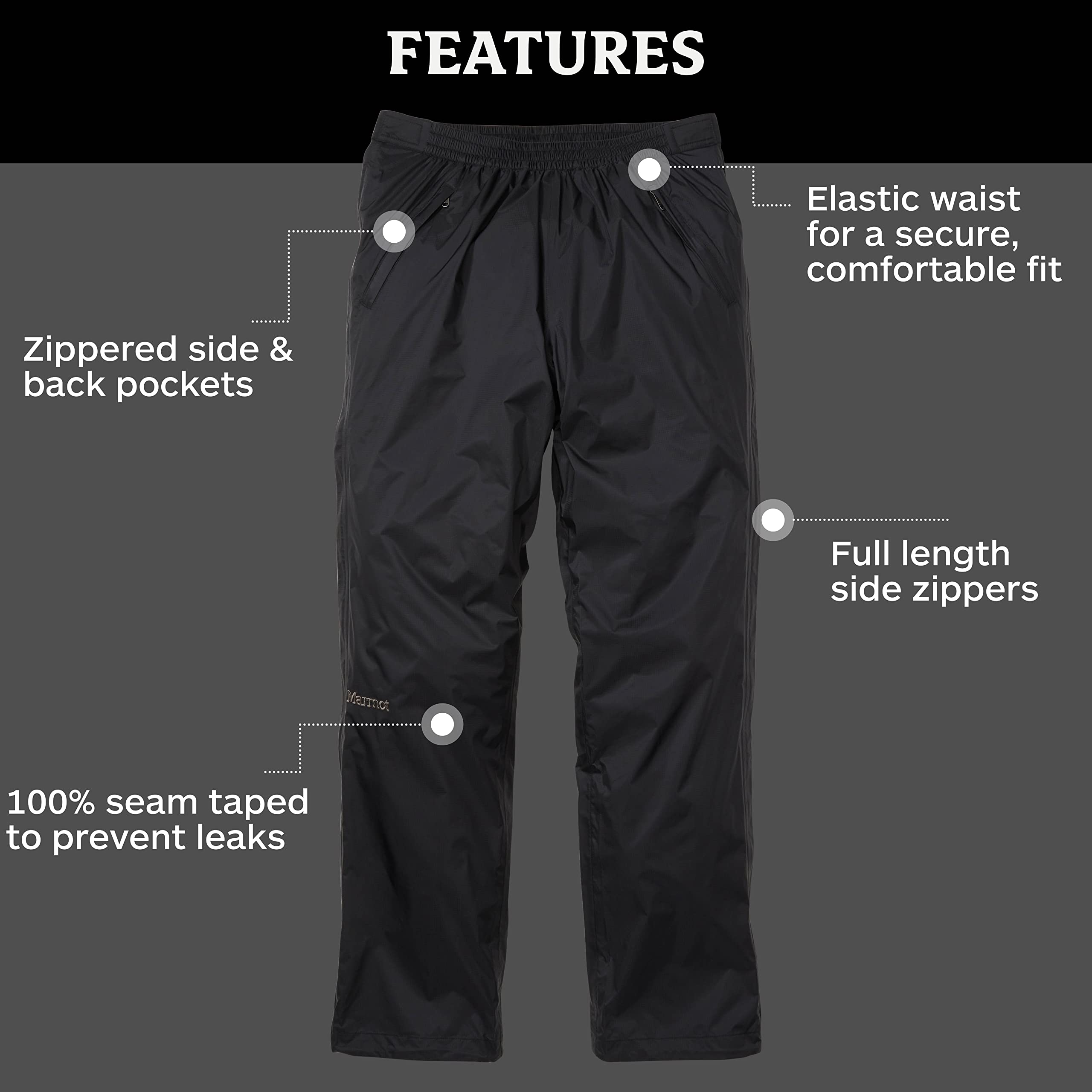 MARMOT Men’s PreCip Full-Zip Pant | Lightweight, Waterproof, Jet Black, X-Large
