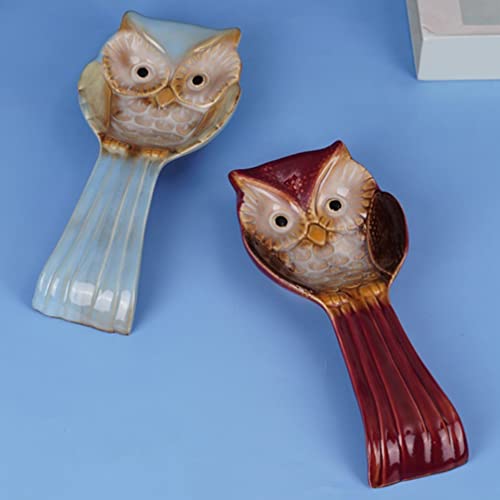 Zerodeko 2pcs Owl Spoon Rest Cooking Spoon Rest Coffee Spoon Holder for Coffee Bar Ceramic Spoon Rack Sauce Plate House Accessories for -cream Spoon Desktop Stove Ceramics