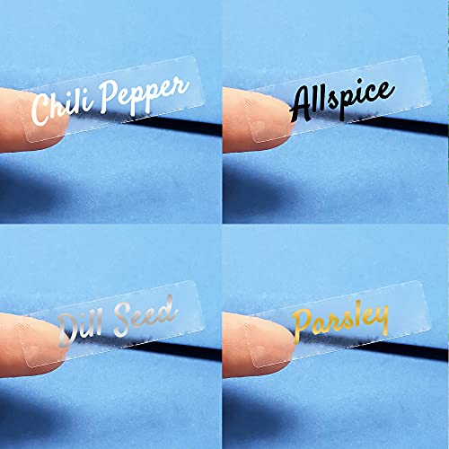 Spice Labels, Waterproof Minimalist Small Spice Jar Decals, Printed Modern Kitchen Herb Organization stickers, Clear Kitchen Pantry labels - Black, White, Silver and Gold (Black, 160 Standard)