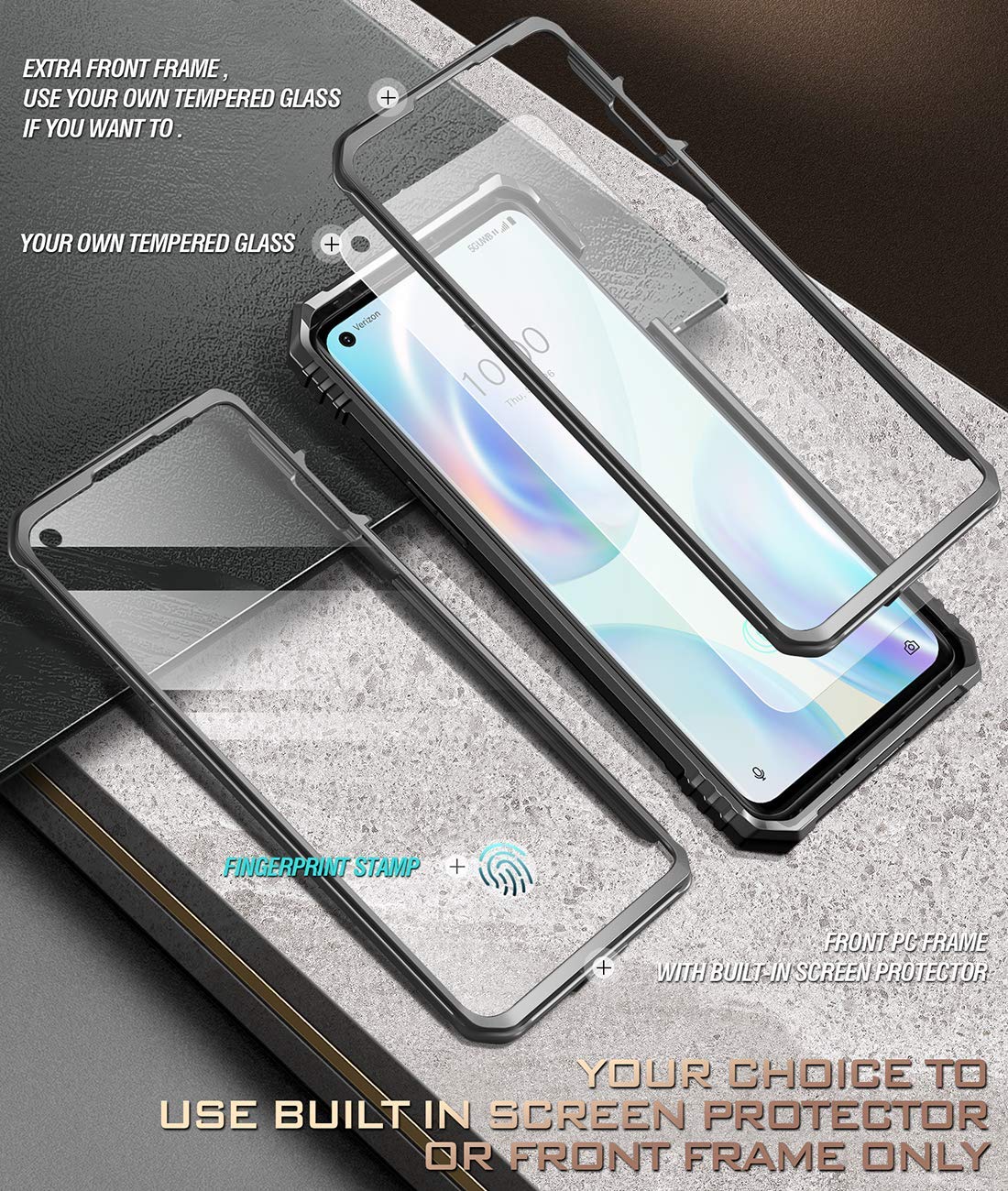 Poetic Revolution Series Designed Case for OnePlus 8 5G UW (Verizon Version), Full-Body Rugged Dual-Layer Shockproof Protective Cover with Kickstand and Built-in-Screen Protector, Black