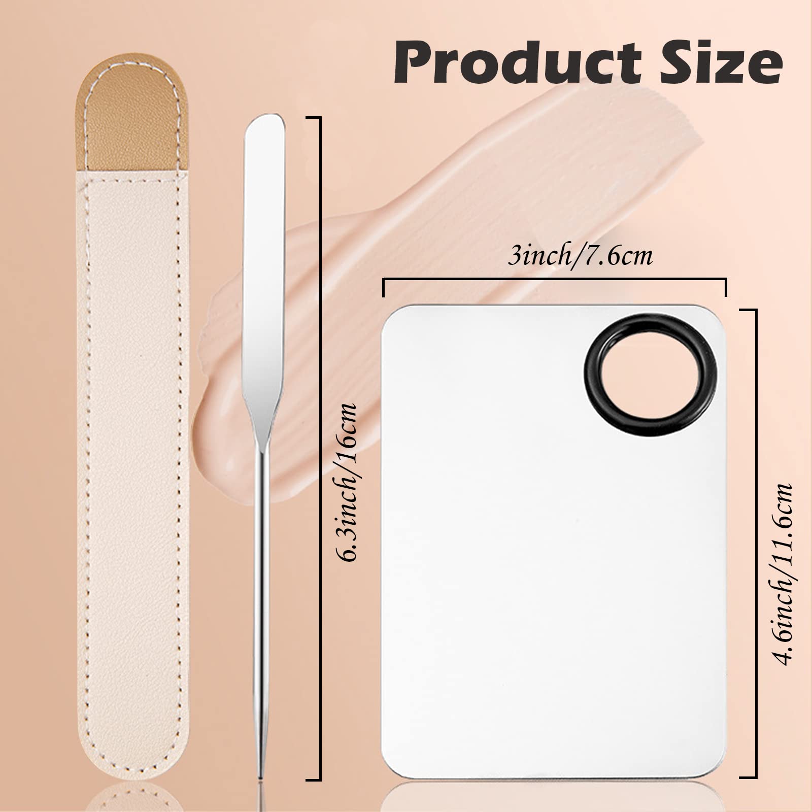 Penugo Picasso Makeup Spatula and Palette Set, Korean Makeup Spatula with Leather Cover, Stainless Steel Makeup Palette with Scraper Tool, Metal Foundation Palette for Cosmetic Pigment Blending(SS)
