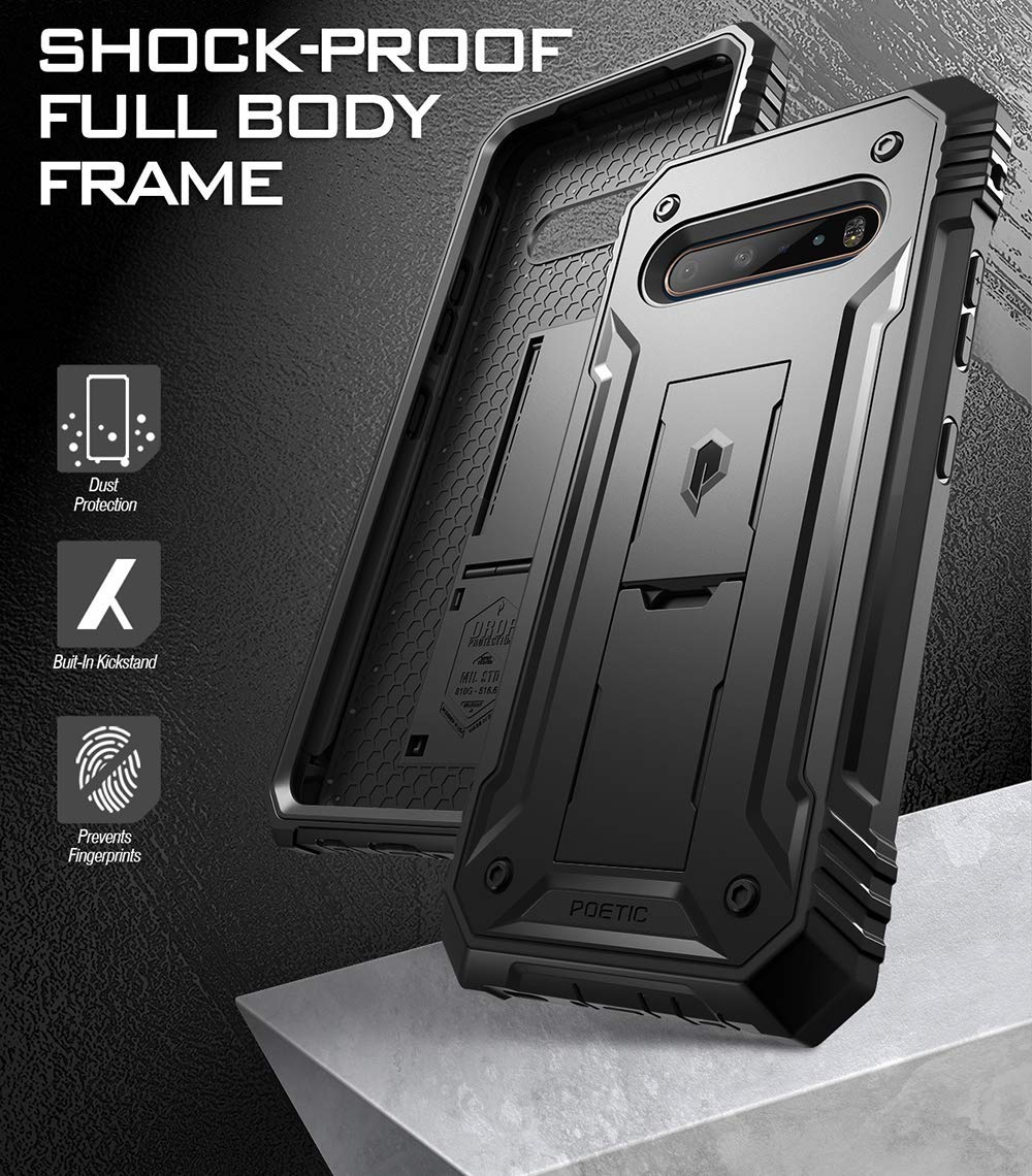 Poetic Revolution Series Case Designed for LG V60 ThinQ Case, Full-Body Rugged Dual-Layer Shockproof Protective Cover with Kickstand and Built-in-Screen Protector, Black