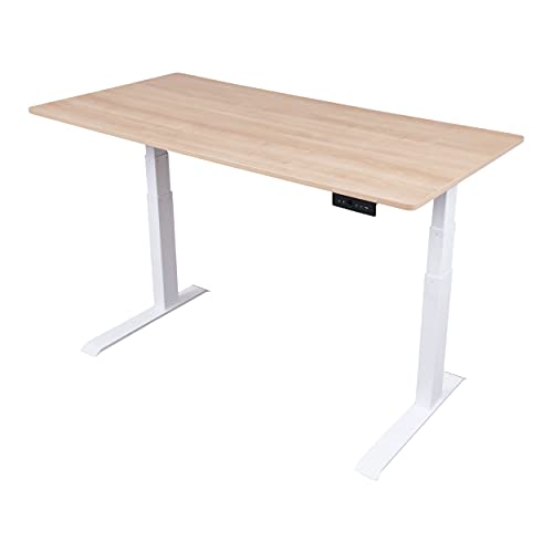 Stand Up Desk Store Dual Motor Electric Adjustable Height Standing Desk with EZ Assemble Steel Frame (White Frame/Natural Walnut Top, 60" Wide)