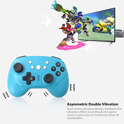 Wireless Controller for Nintendo Switch, Switch Lite and Android, Wired PC and P3, Switch Pro Controller with Turbo, Gyro Axis and Dual Vibration, with Type-C Charging Port (Blue)