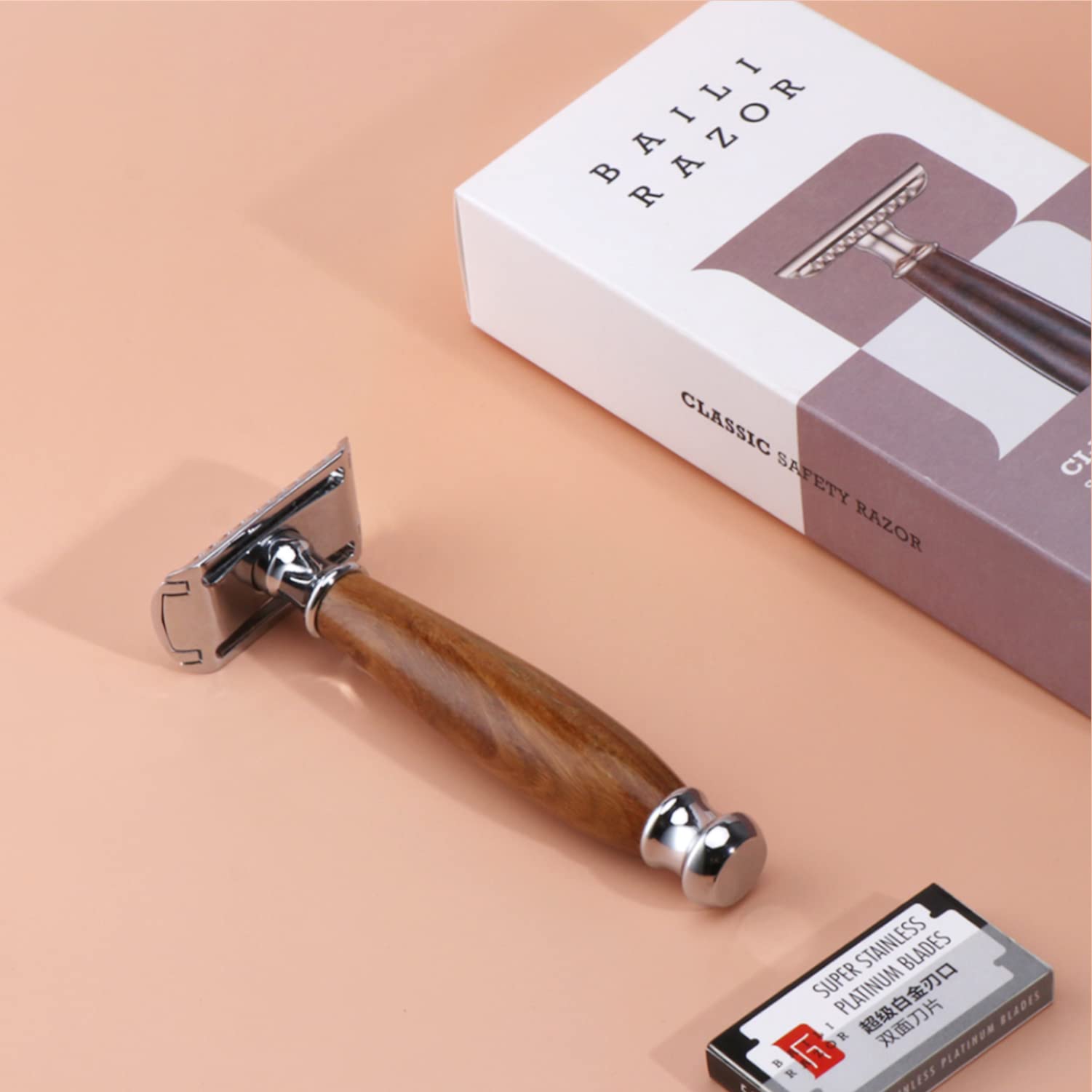 WEIDI Green Sandalwood Handle Double Edge Safety Razor Rust-proof Reusable Manual Wet Shaving Shaver for Men Women, with Carrying Bag & 5 Platinum Blades