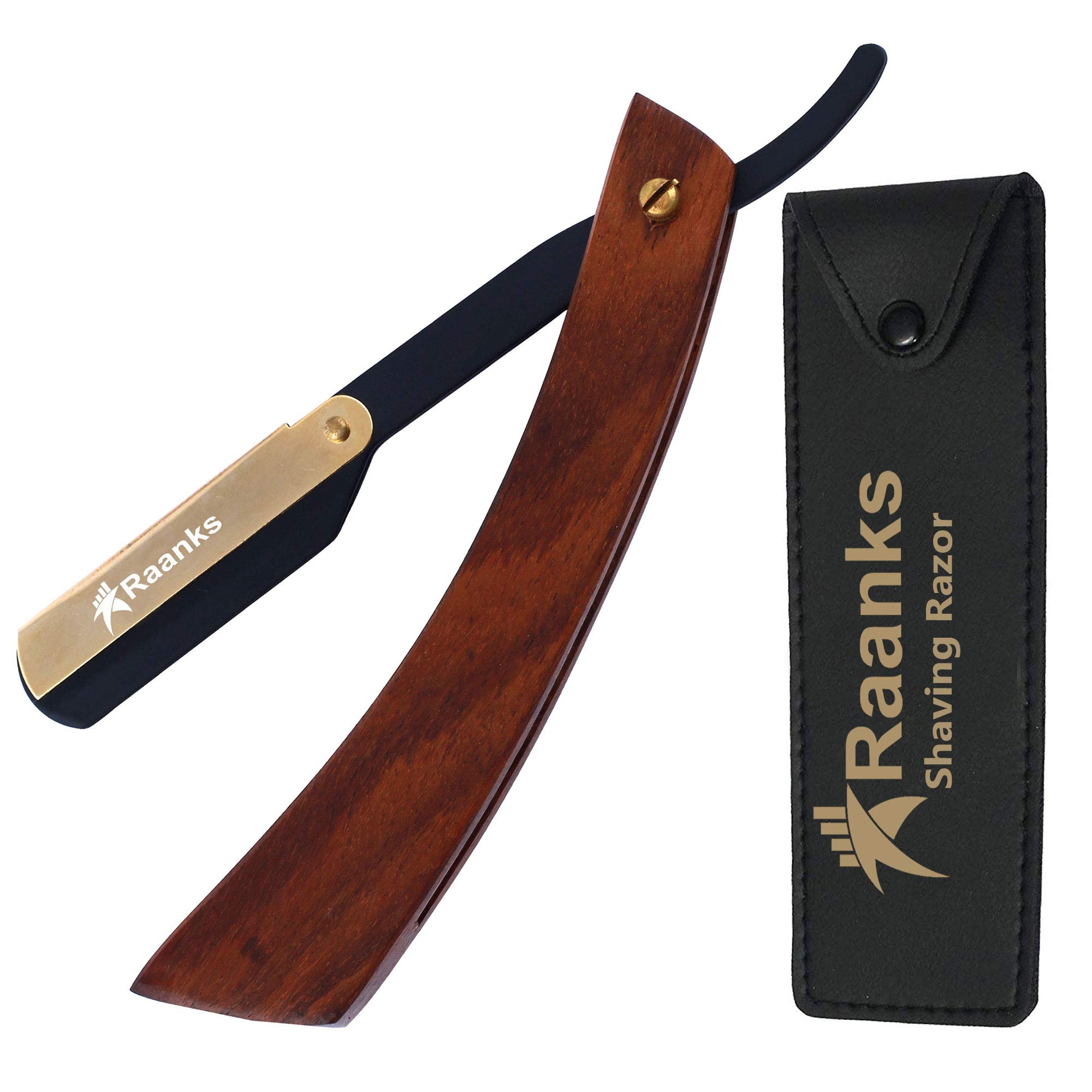 RAANKS Professional Straight Edge Razor Barber Razors Cut Throat Men’s Shaving Straight Swing Lock Folding Razor Handmade with Leather Protecting Pouch (Wood Handle)