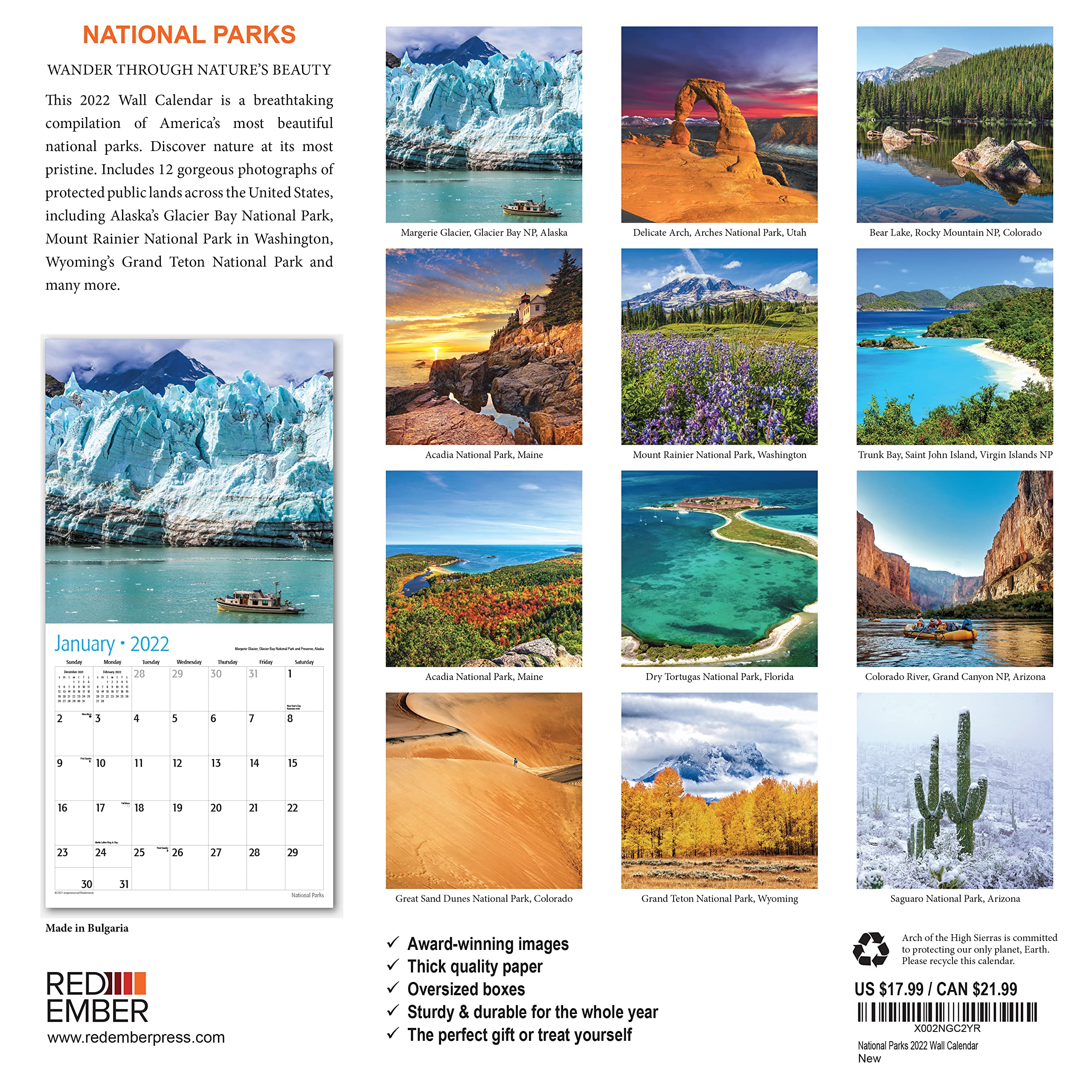 RED EMBER National Parks 2022 Hangable Wall Calendar - 12" x 24" Opened - Thick & Sturdy Paper - Giftable - Wander Through Nature's Beauty