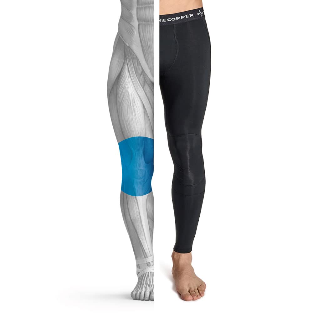 Tommie Copper Men's Tights with Knee Support | UPF 50, Sweat Wicking, Breathable Compression for Sports, Gym & Knee Support - Black - XX-Large